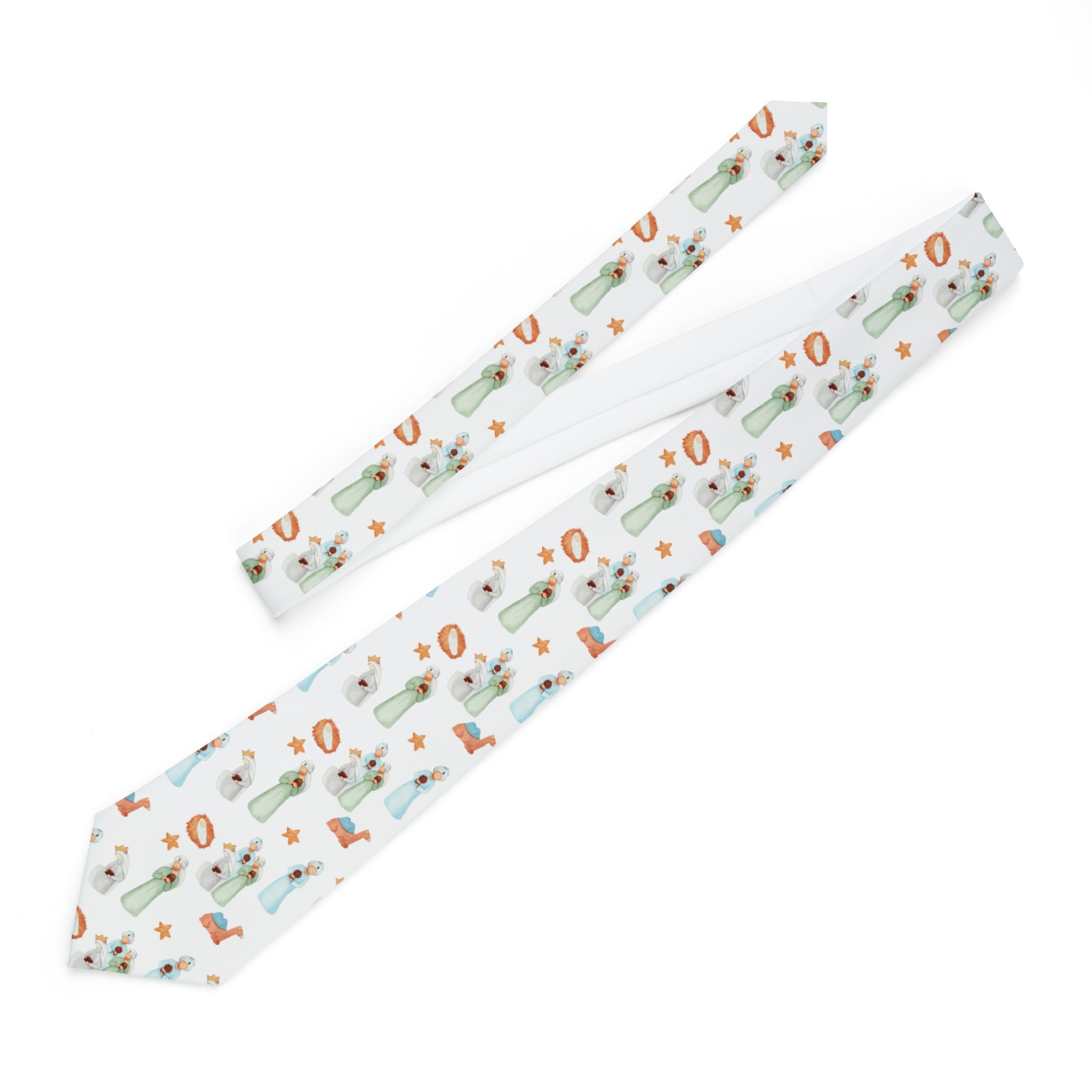 Men's White Nativity Pattern Christmas Tie | Christmas Tie | Christian ...