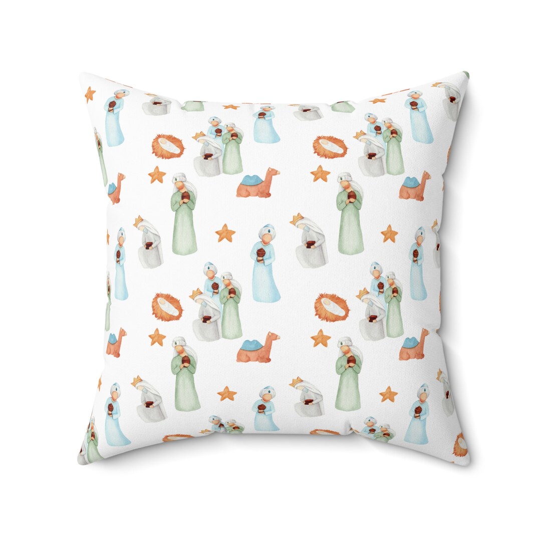 Beautiful Nativity Pattern Design Spun Polyester Pillow | Christmas ...