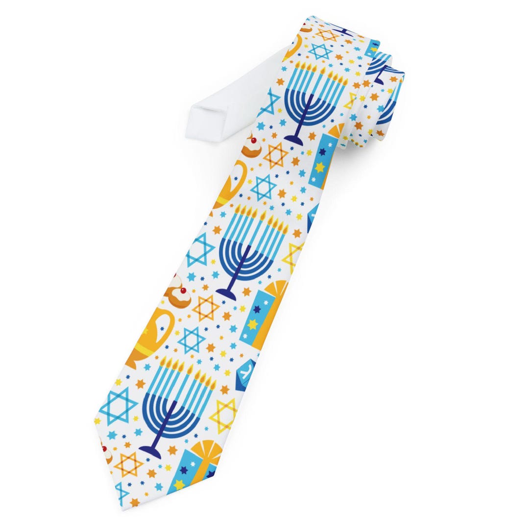 Hanukkah Men's Tie, Jewish Holiday Necktie, Religious Gift for Him ...