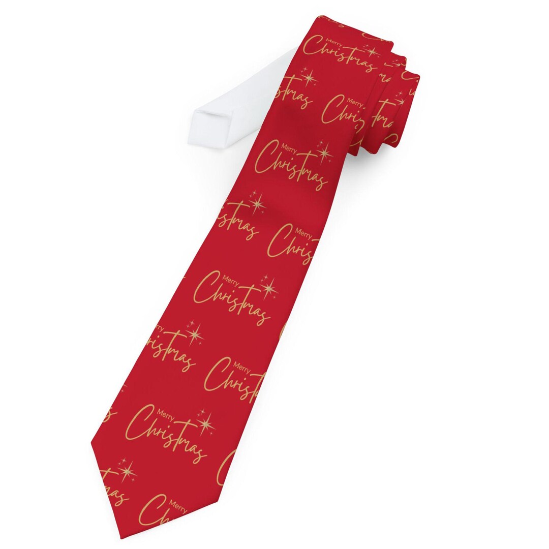 Men's Red and Gold Merry Christmas Tie Holiday Gift for Him Church Tie ...