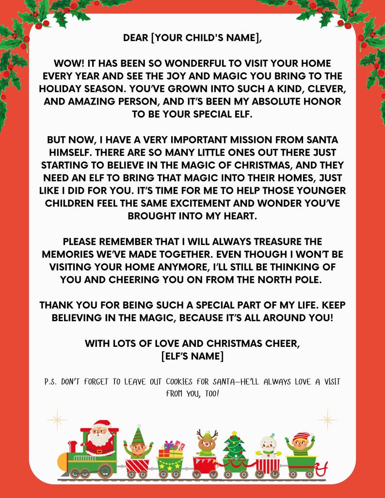 Elf Goodbye Letter, Permanent Goodbye Elf Letter, Farewell Elf Letter ...