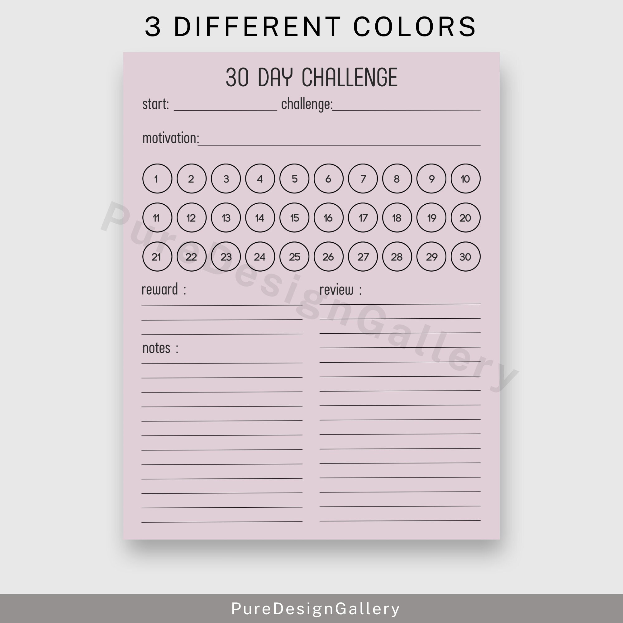 30 Day Challenge Printable PDF Templates, 30 Day Goal Tracker, Monthly ...