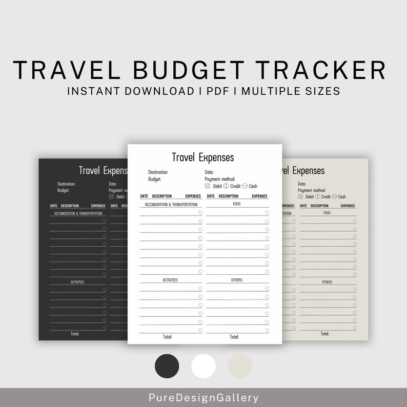 Travel Budget Planner Instant Download, Holiday Expense Tracker Minimal ...