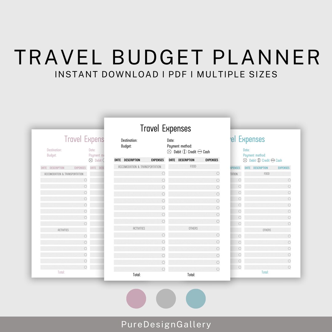 Travel Budget Planner Instant Download, Holiday Expense Tracker Minimal ...