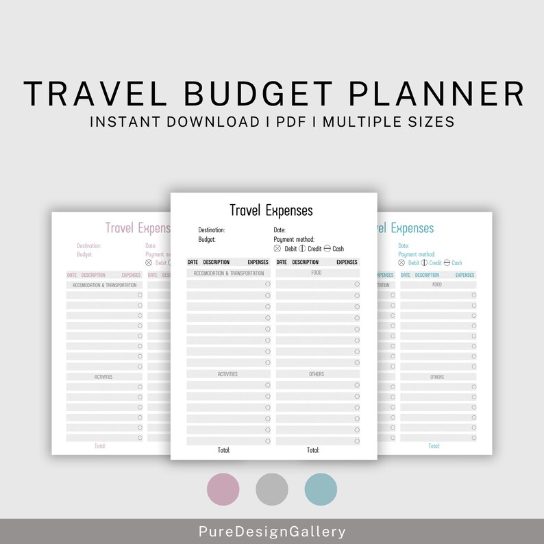 Travel Budget Planner Instant Download, Holiday Expense Tracker Minimal ...