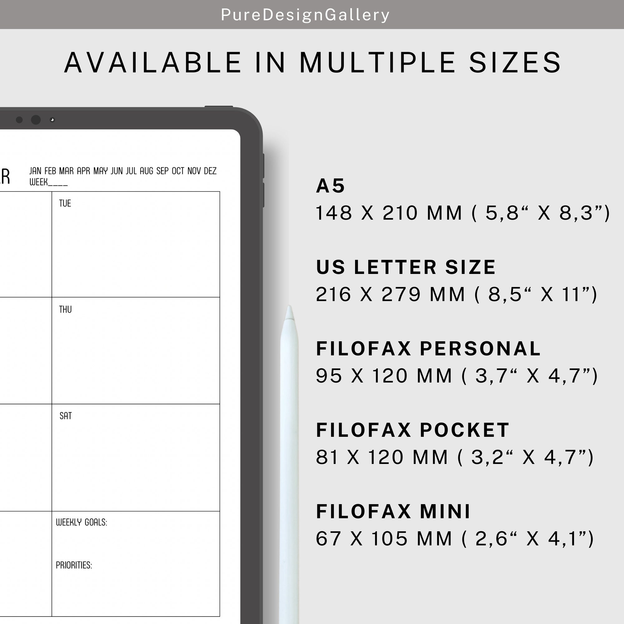 Undated Weekly Planner Digital Download, A5/ Letter/ Filofax Personal ...