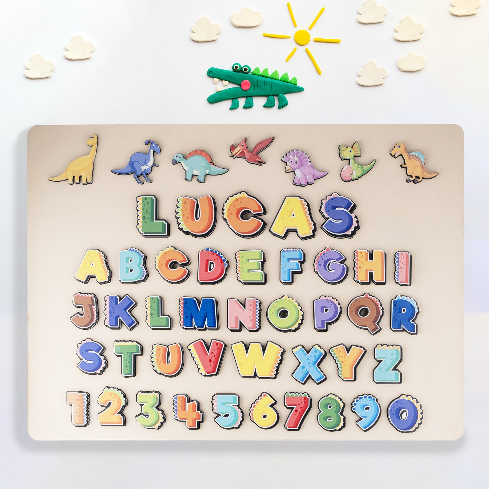 Dinosaur Puzzle Toy, Colorful Number Wooden Puzzle, Alphabet Learning ...