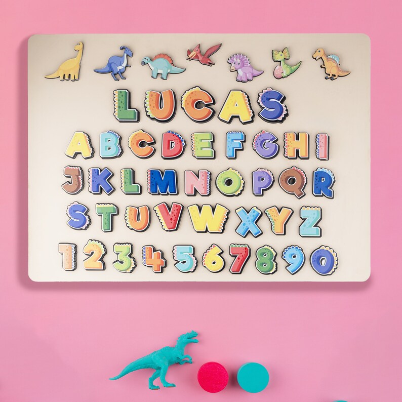 Dinosaur Puzzle Toy, Colorful Number Wooden Puzzle, Alphabet Learning ...
