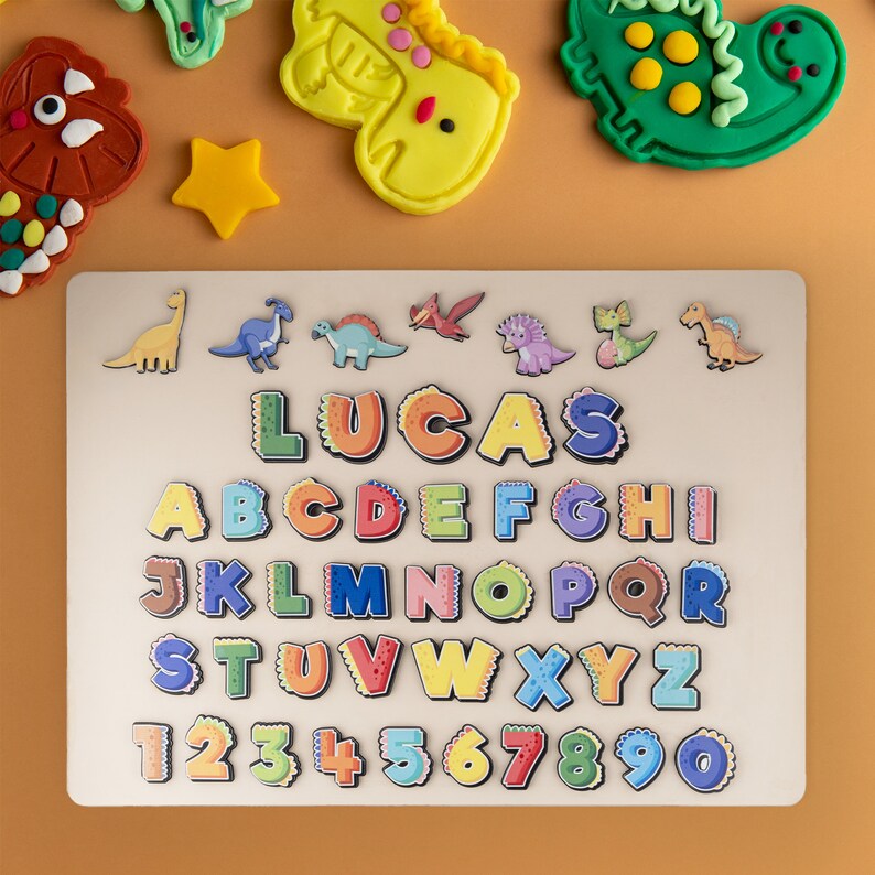 Dinosaur Puzzle Toy, Colorful Number Wooden Puzzle, Alphabet Learning ...