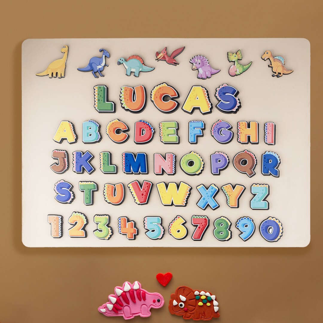 Dinosaur Puzzle Toy, Colorful Number Wooden Puzzle, Alphabet Learning ...