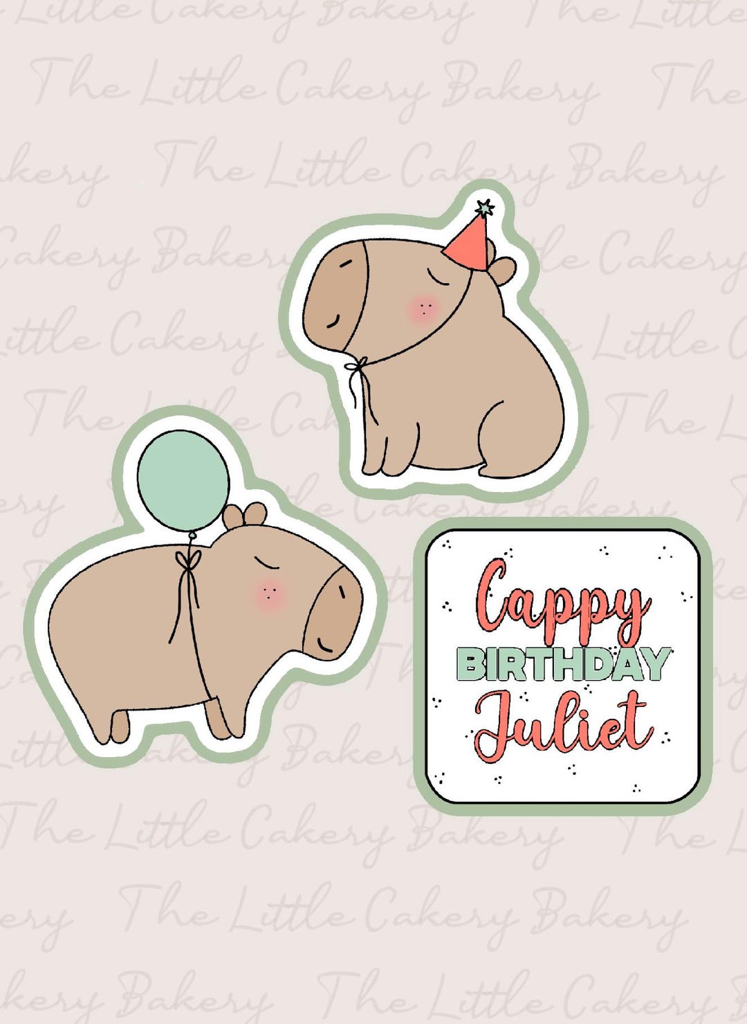 Capybara Birthday Cookie Cutter Set: Embossed Label, Capy With Hat ...