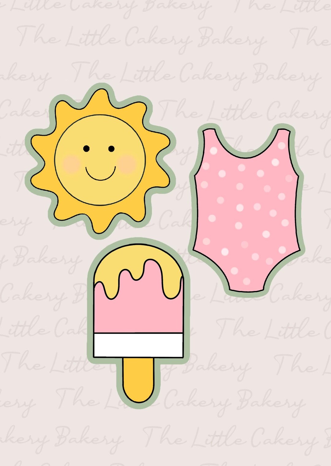 Summer Cookie Cutter Set: Sun, Swimsuit, Popsicle - Embossed Label - Etsy