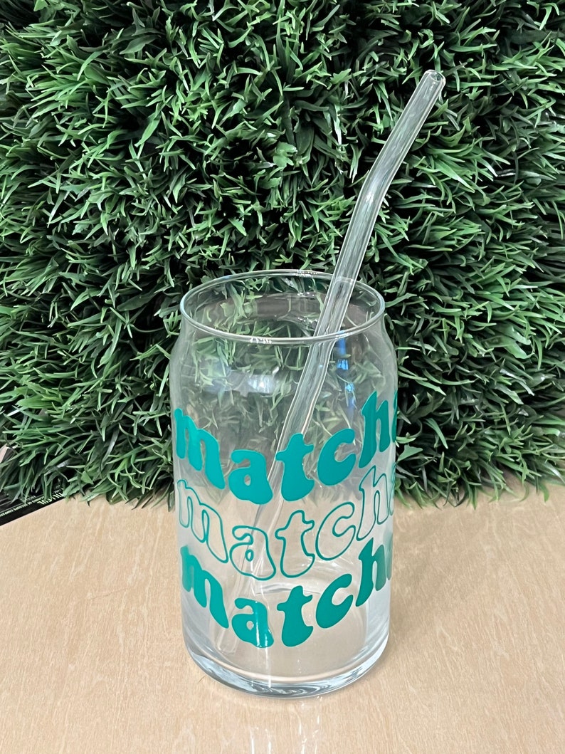 Matcha, Matcha, Matcha, Beer Can Glass, Straw and Lid,16oz Glass Cup ...