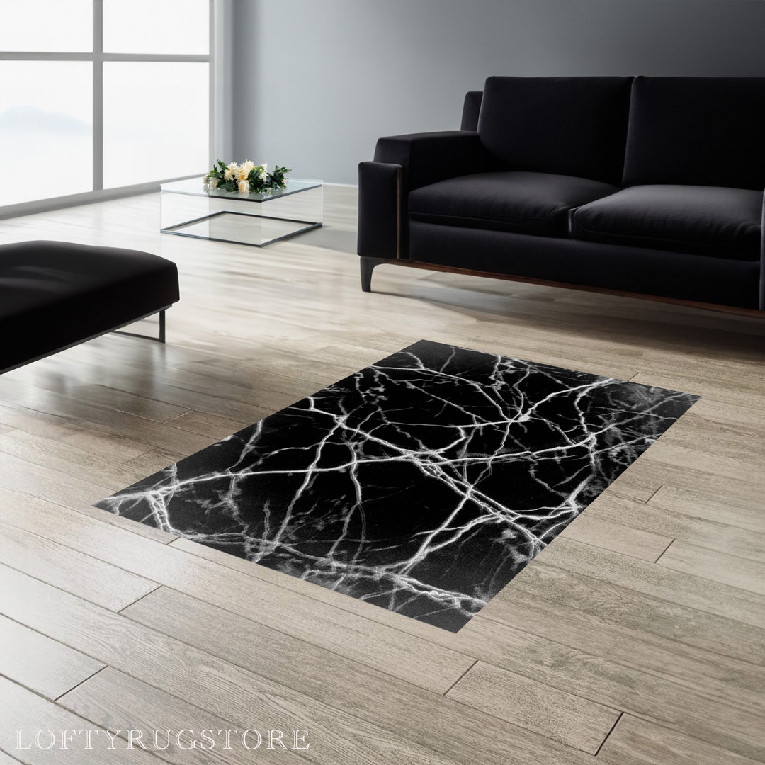 Black Marble Rug Modern Luxurious Design Rug With White Line - Etsy