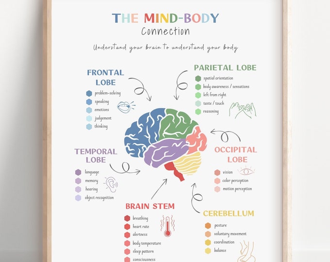 Mind Body Connection Poster, Human Brain, Brain Anatomy Print ...