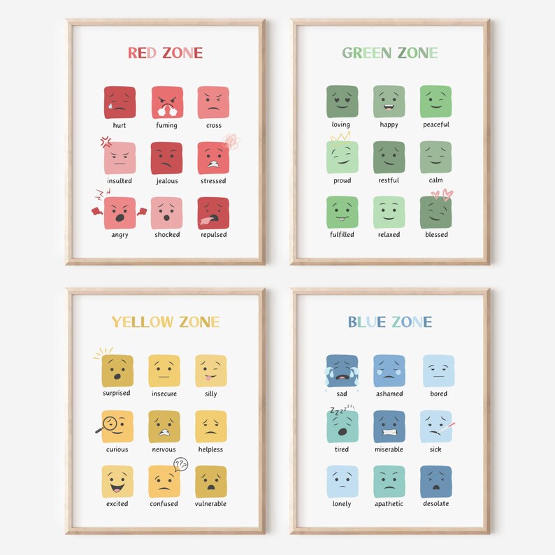 Set of 6 Zones of Regulation Posters, Classroom Decor, Feelings Chart ...