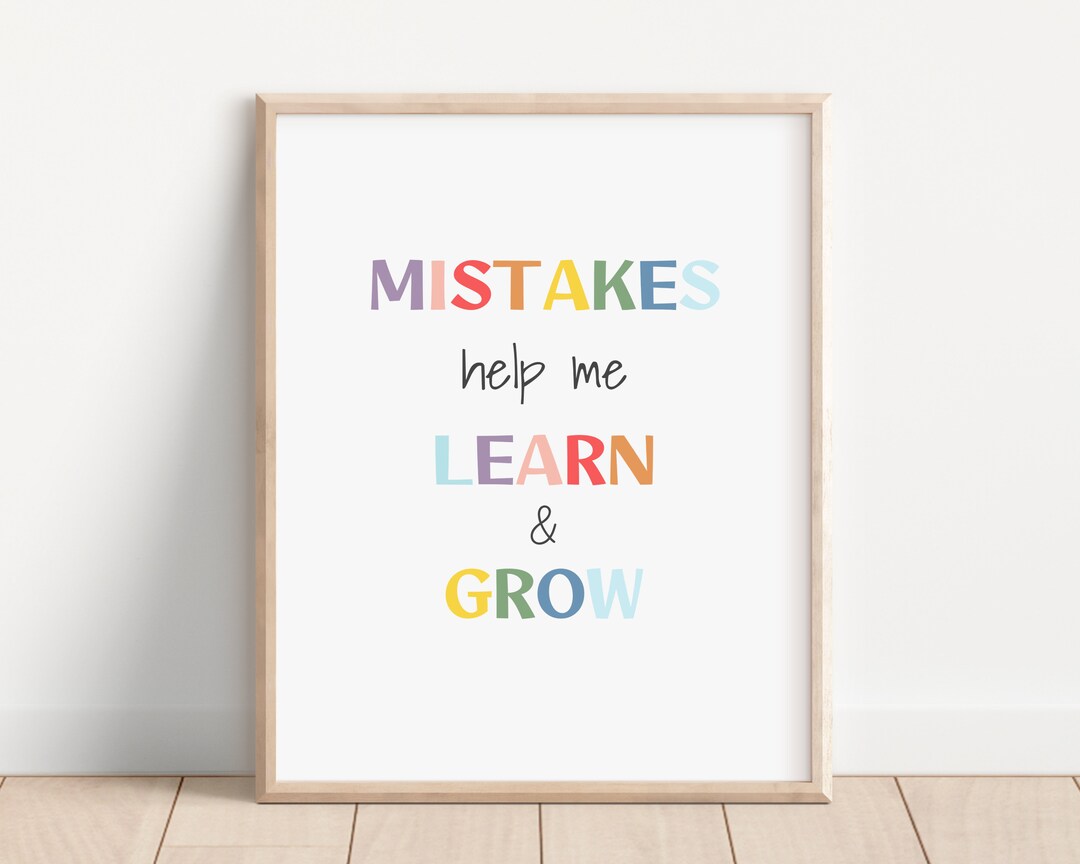 Mistakes Help Me Learn Poster, Kids Affirmation, Growth Mindset ...