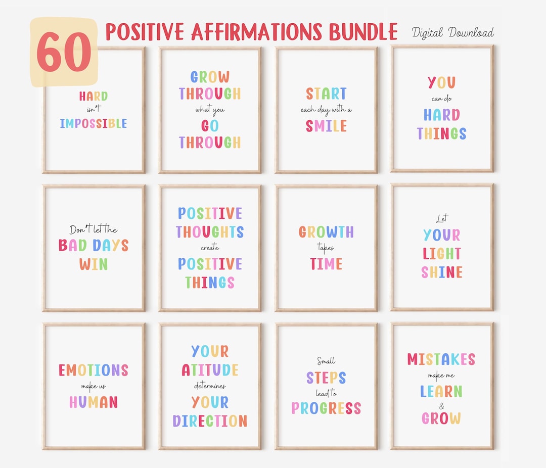 Kids Positive Affirmations Poster, Mental Health Set of 60, Therapy ...