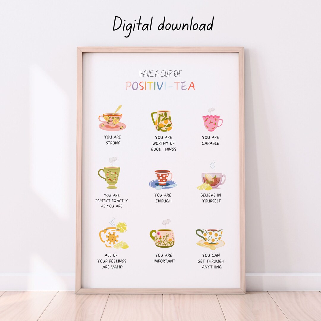 Positivi Tea Poster, Positivity Self Affirmation Print, Self ...