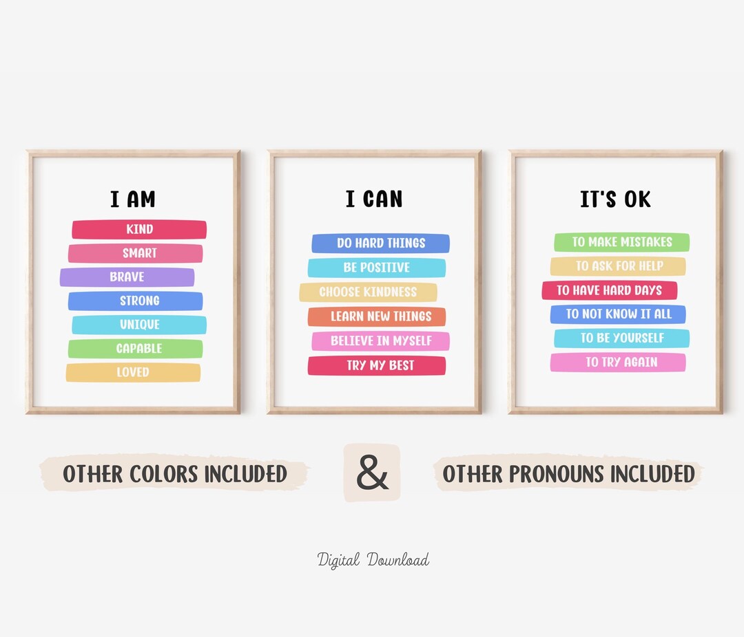 Kids Affirmations Poster, Positive Mental Health Set of 3, Therapy ...