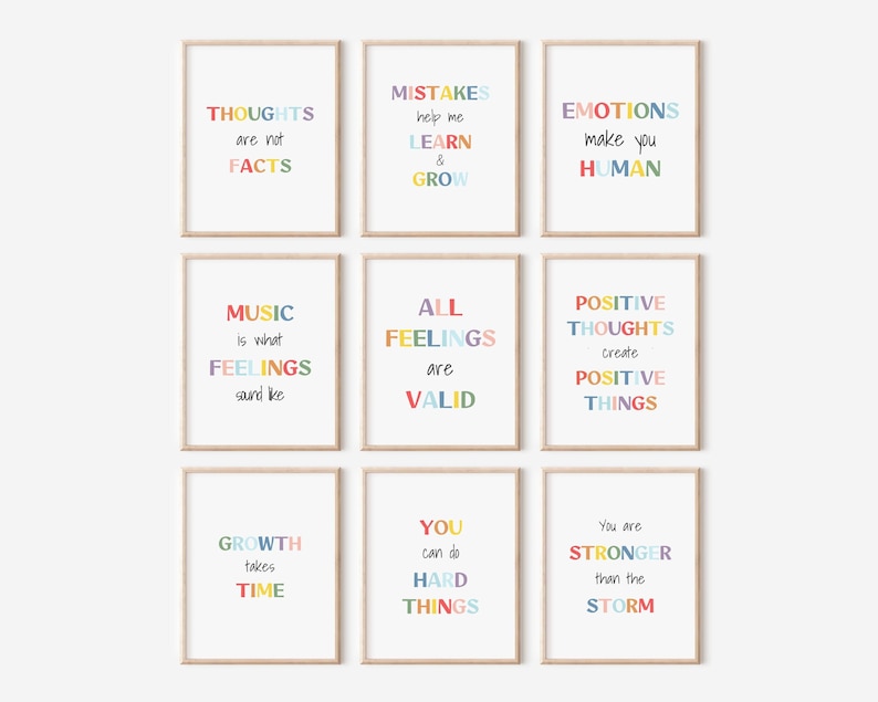 Positive Affirmations Poster, Set of 18 Therapy Office Decor, Mindful ...