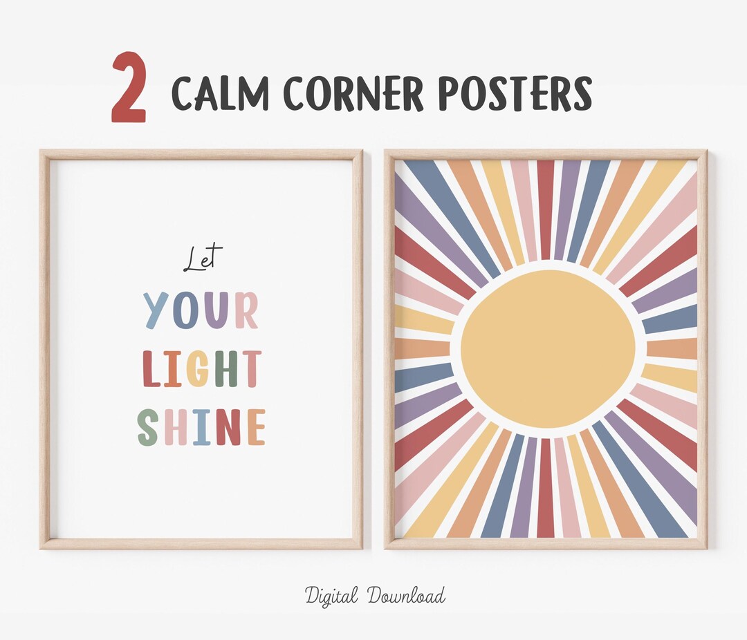 Classroom Boho Sun Poster, Set of 2 Playroom Posters, Mental Health ...
