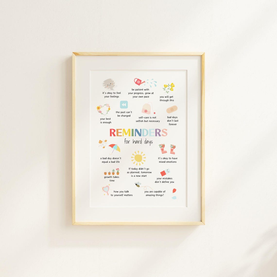 Reminders for Hard Days Poster, Mental Health Print, Growth Mindset ...