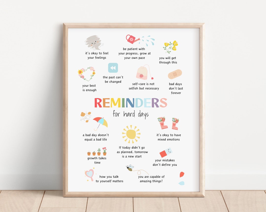 Reminders for Hard Days Poster, Mental Health Print, Growth Mindset ...