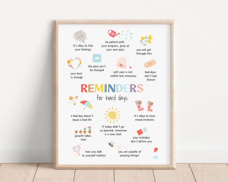 Reminders for Hard Days Poster, Mental Health Print, Growth Mindset ...