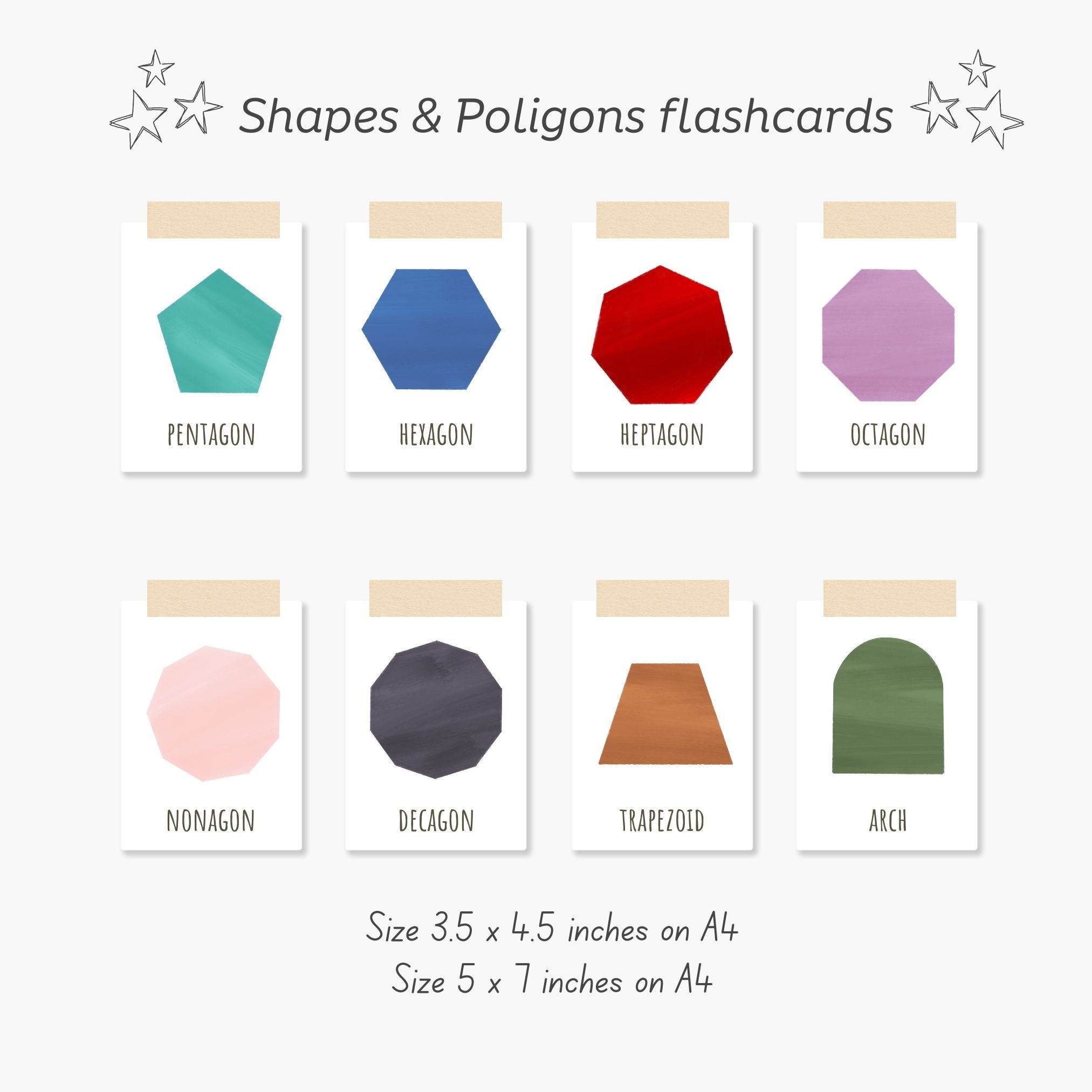 16 Rainbow Shapes Vocabulary, Montessori Cards, Geometric Flash Cards ...