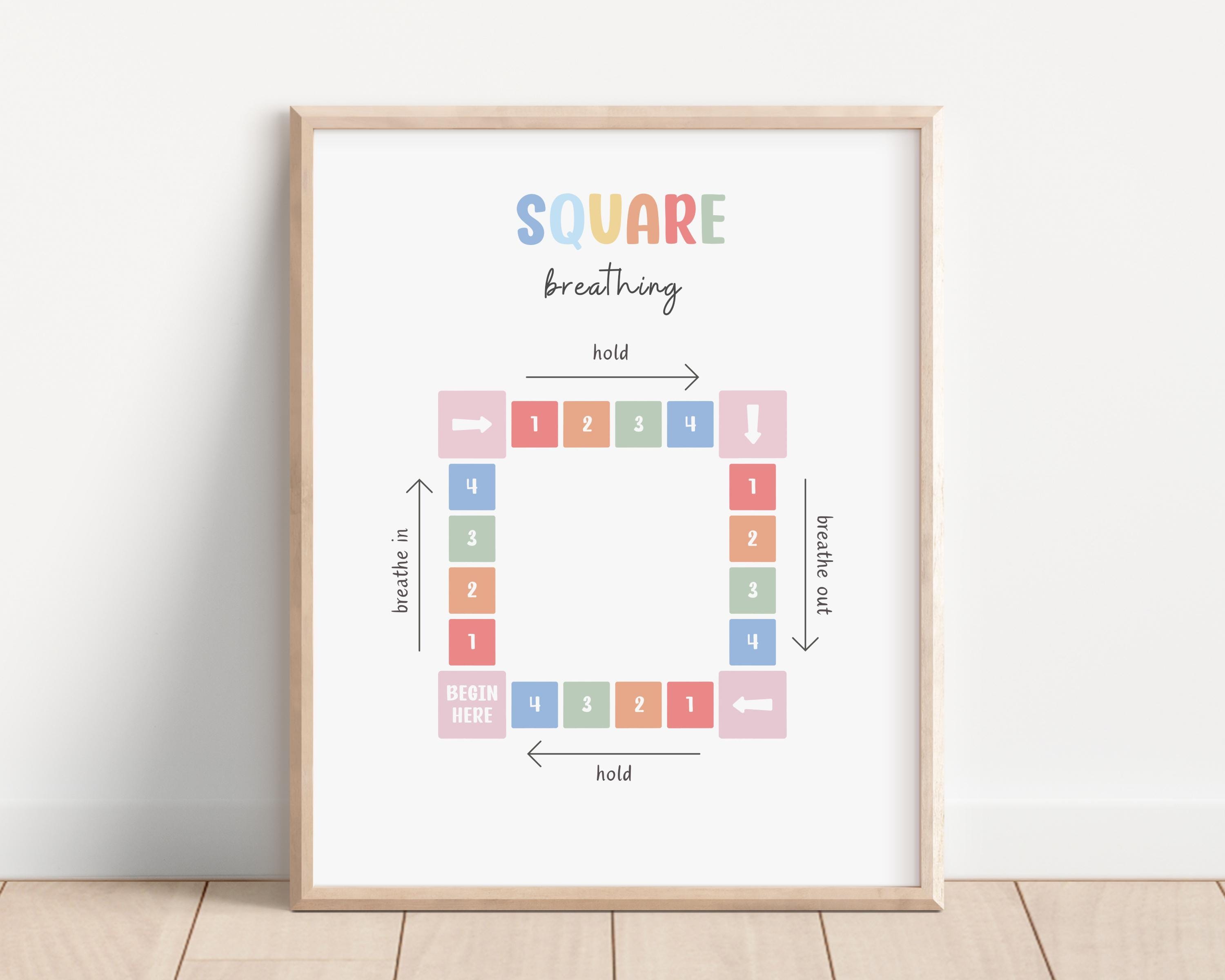 Square Breathing Poster, Calming Corner, Grounding Technique, Emotional ...