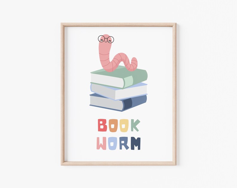 Book Worm Poster, Reading Corner Sign, Reading Nook, Kids Read Art ...