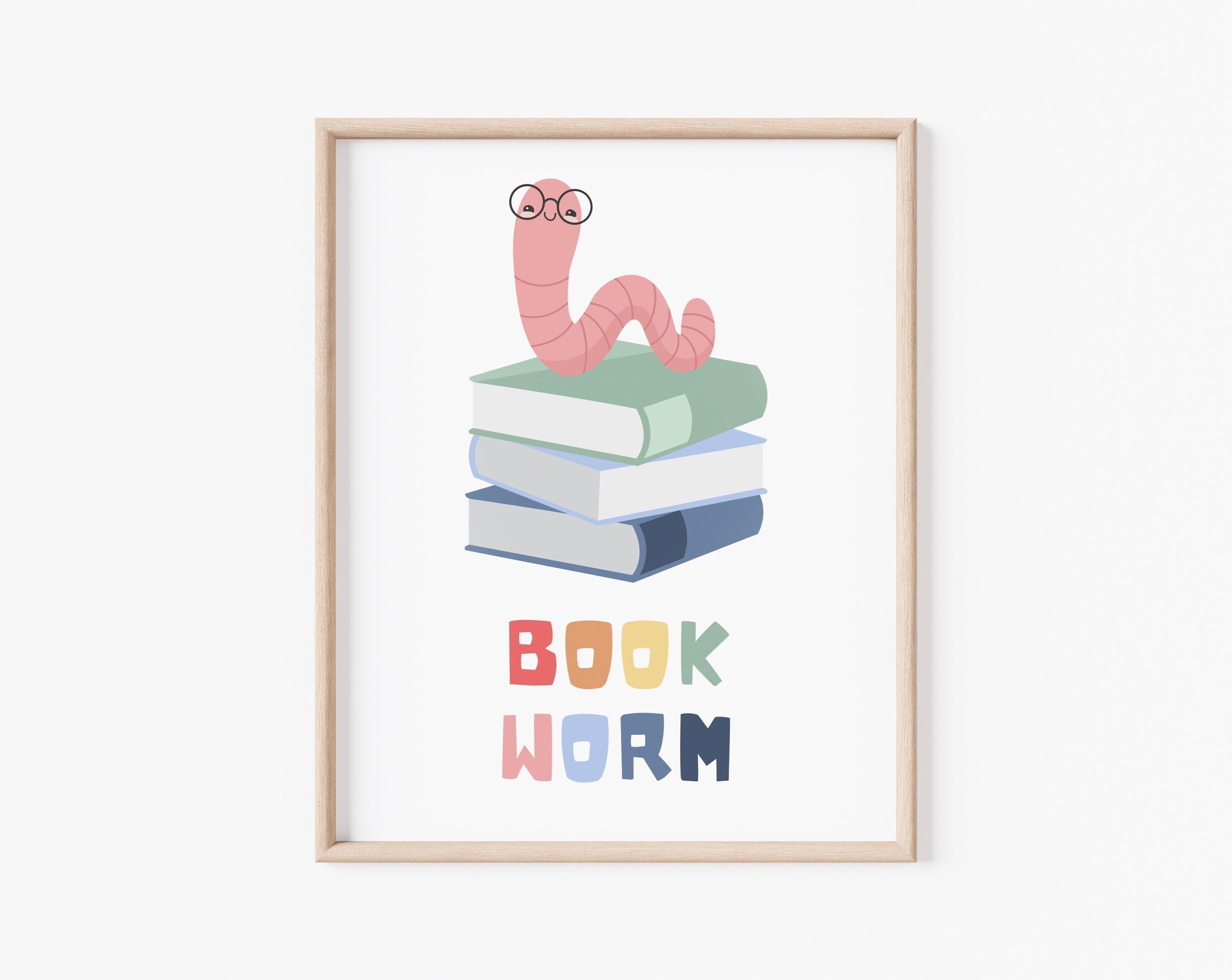 Book Worm Poster, Reading Corner Sign, Reading Nook, Kids Read Art ...