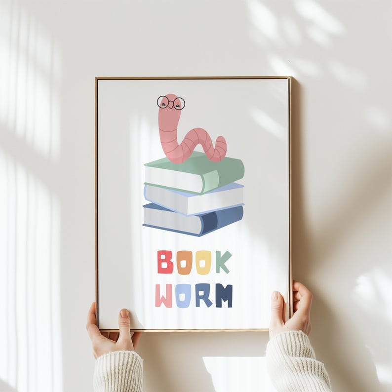 Book Worm Poster, Reading Corner Sign, Reading Nook, Kids Read Art ...