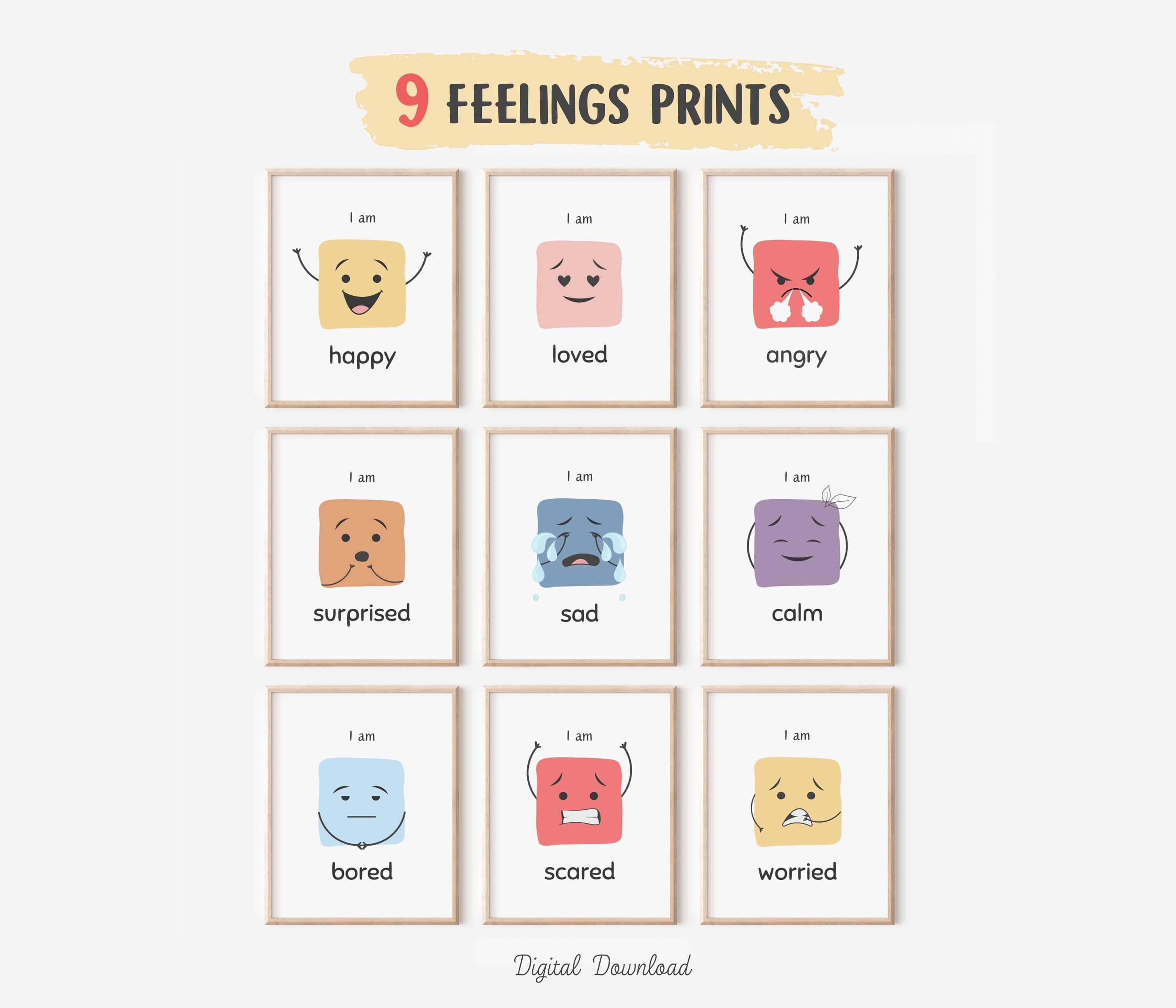 Feelings Chart, Set of 9 Emotions Print, Calm Corner Classroom Decor ...