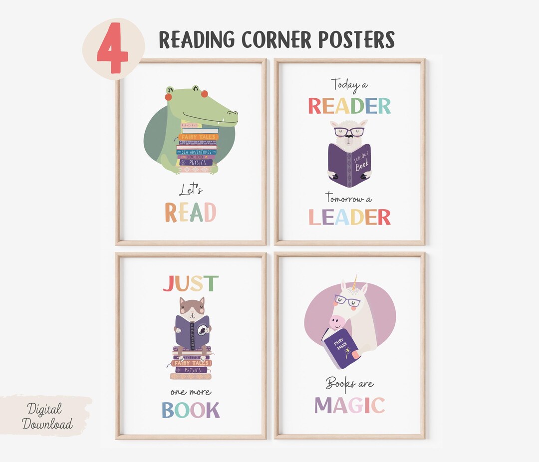 Kids Reading Poster, Reading Corner Poster, Let's Read, Books Are Magic ...