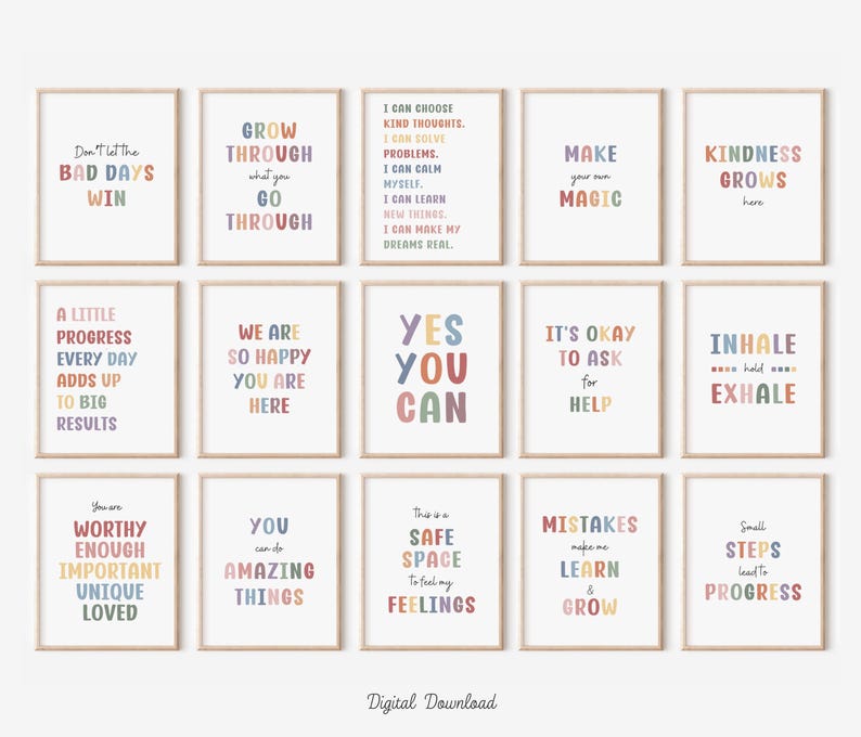 Boho Kids Positive Affirmations Poster Set: Calming Corner Decor ...