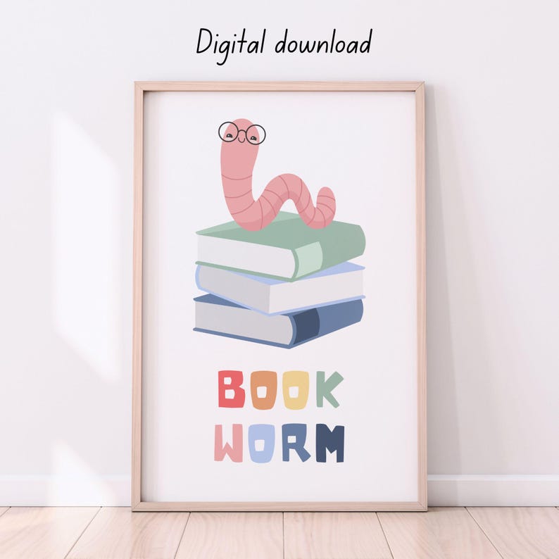 Book Worm Poster, Reading Corner Sign, Reading Nook, Kids Read Art ...