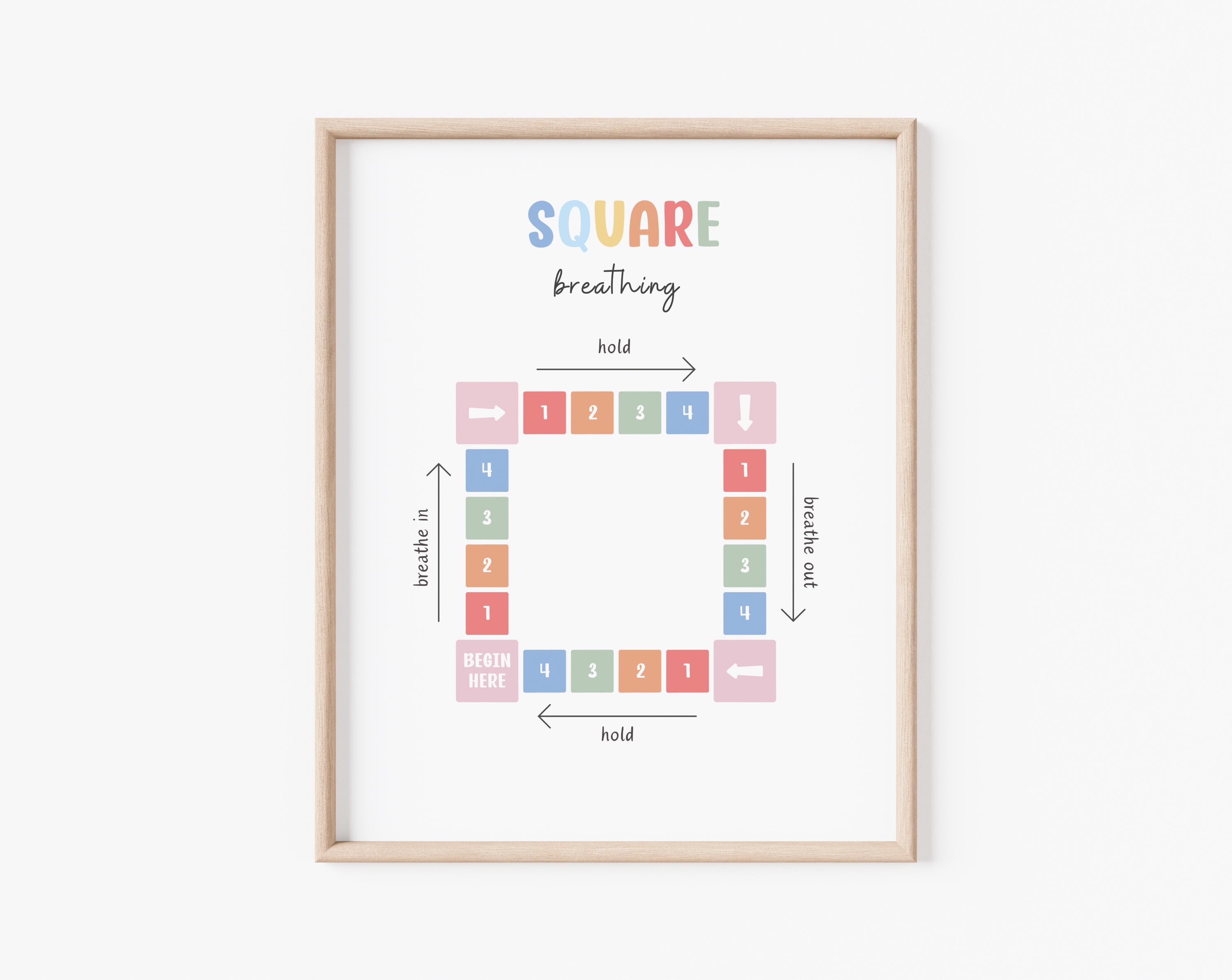 Square Breathing Poster, Calming Corner, Grounding Technique, Emotional ...