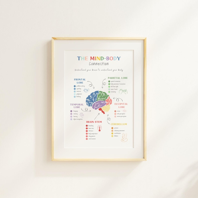 Mind Body Connection Poster, Human Brain, Brain Anatomy Print ...