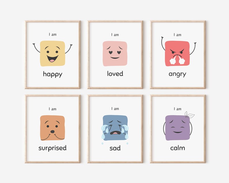 Feelings Chart, Set of 9 Emotions Print, Calm Corner Classroom Decor ...