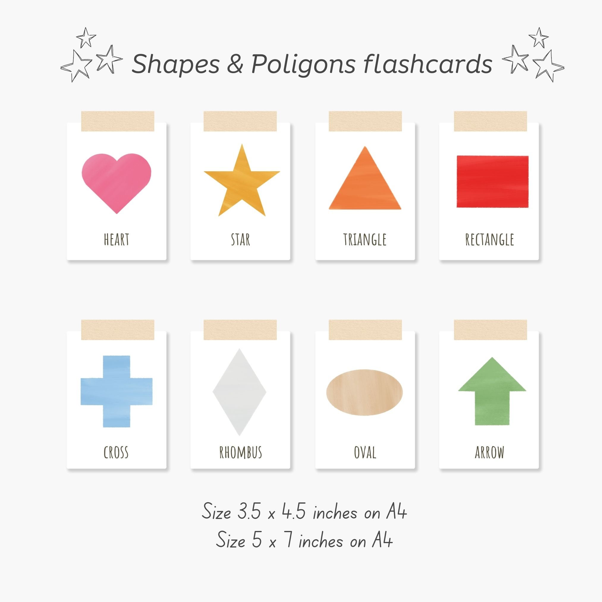 16 Rainbow Shapes Vocabulary, Montessori Cards, Geometric Flash Cards ...