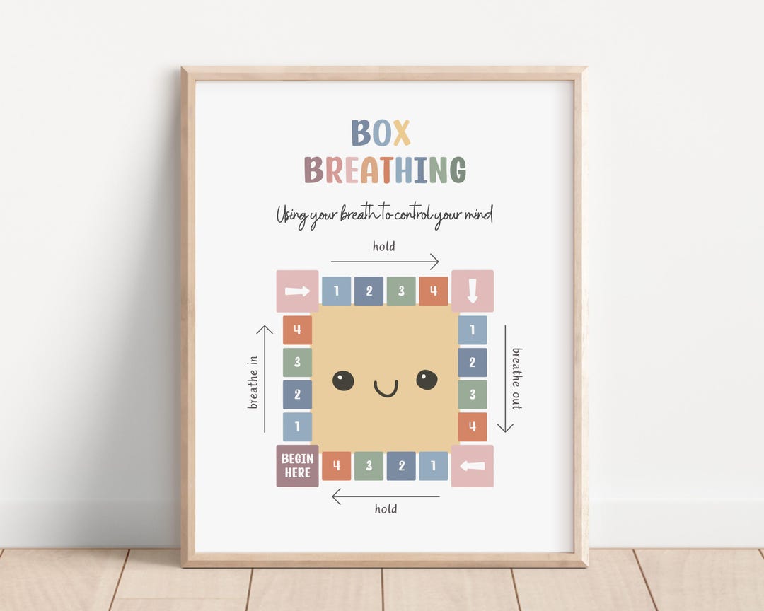 Box Breathing Grounding Technique Poster: Boho Classroom Decor, Calming ...
