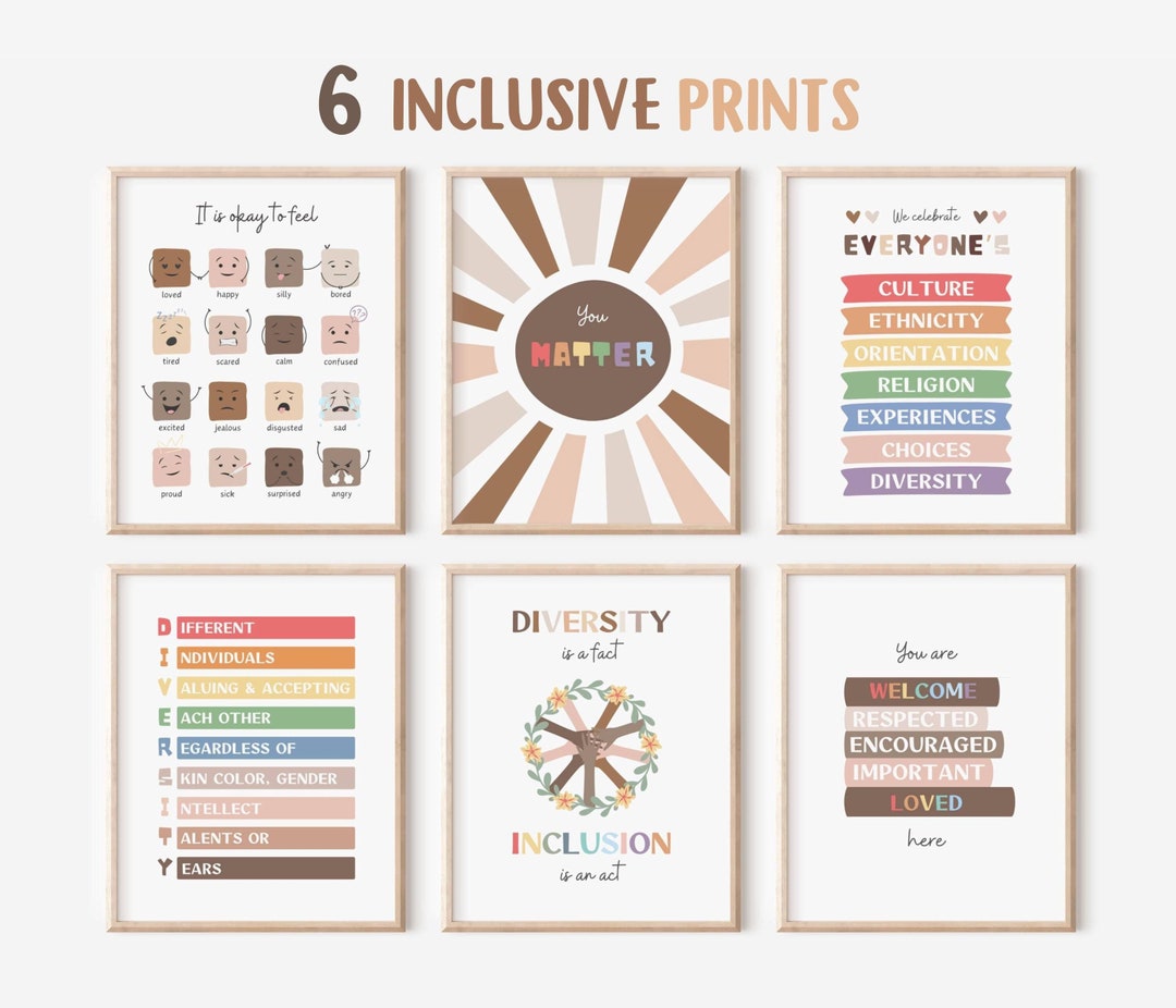 6 Inclusive Posters, Kids Affirmations, Diversity Inclusion Classroom ...