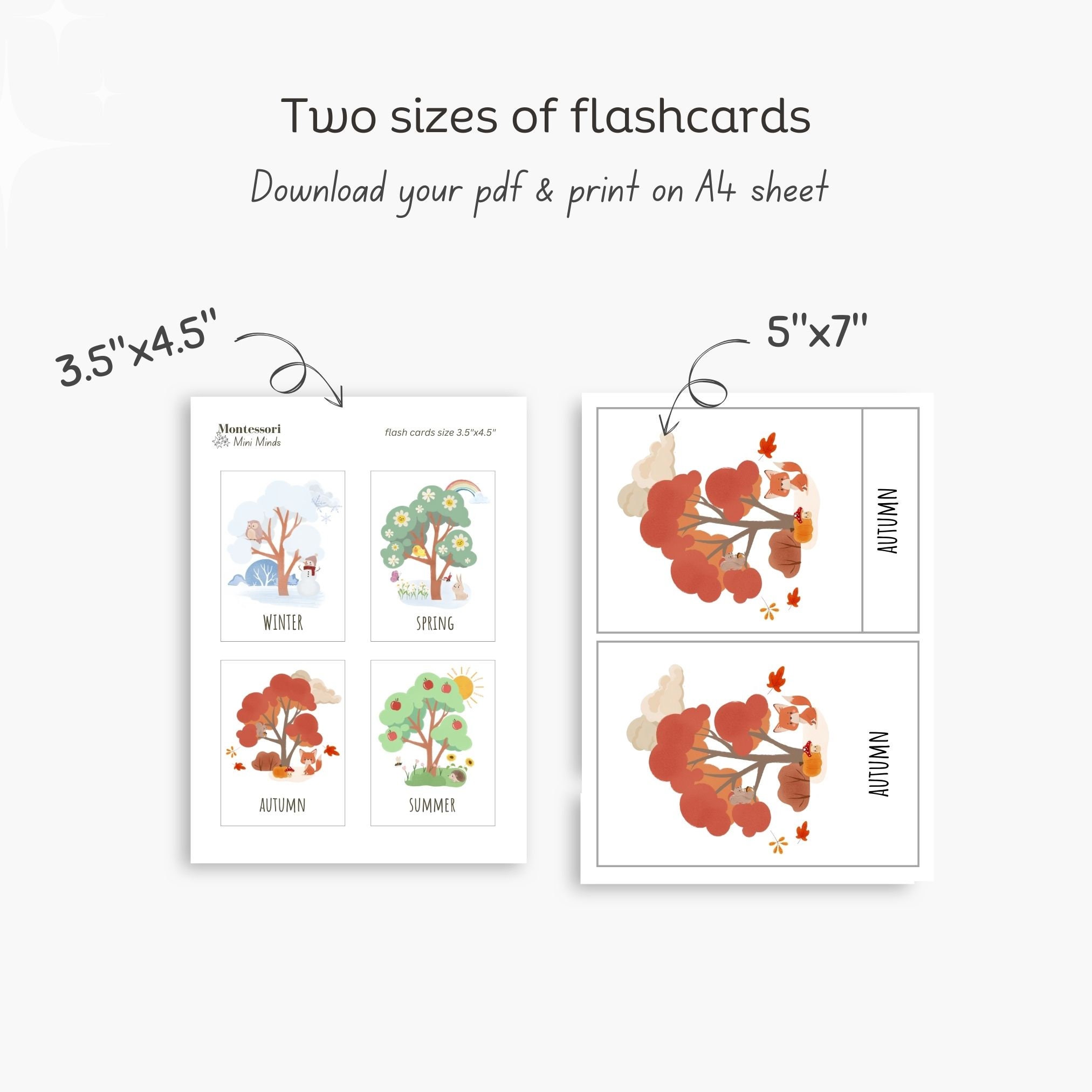 FOUR SEASONS Vocabulary, 4 Montessori Cards, Season Flash Cards ...