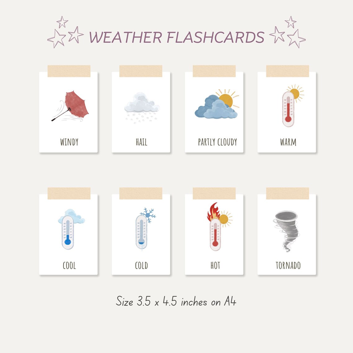 WEATHER Vocabulary, 16 Montessori Cards, Weather Flash Cards ...