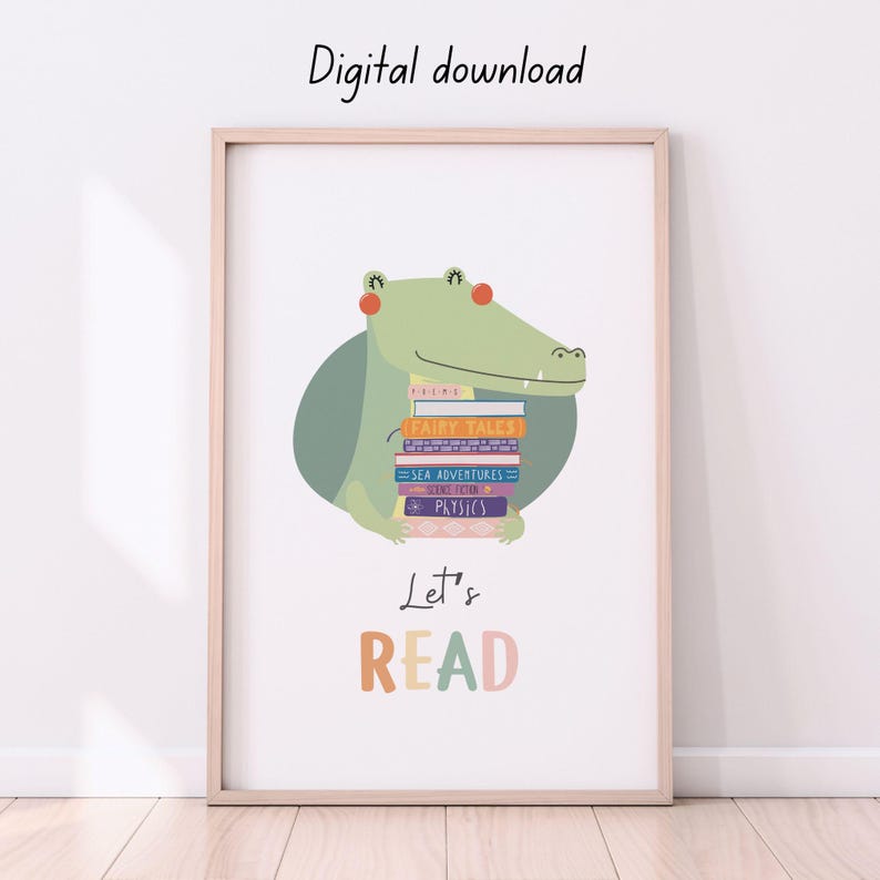 Let's Read Poster, Kids Reading Poster, Reading Corner Poster, Calm ...