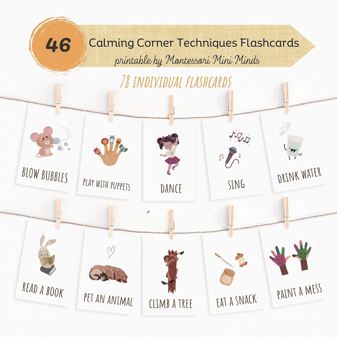 Calming Corner Techniques Vocabulary, 16 Montessori Cards, Calming ...