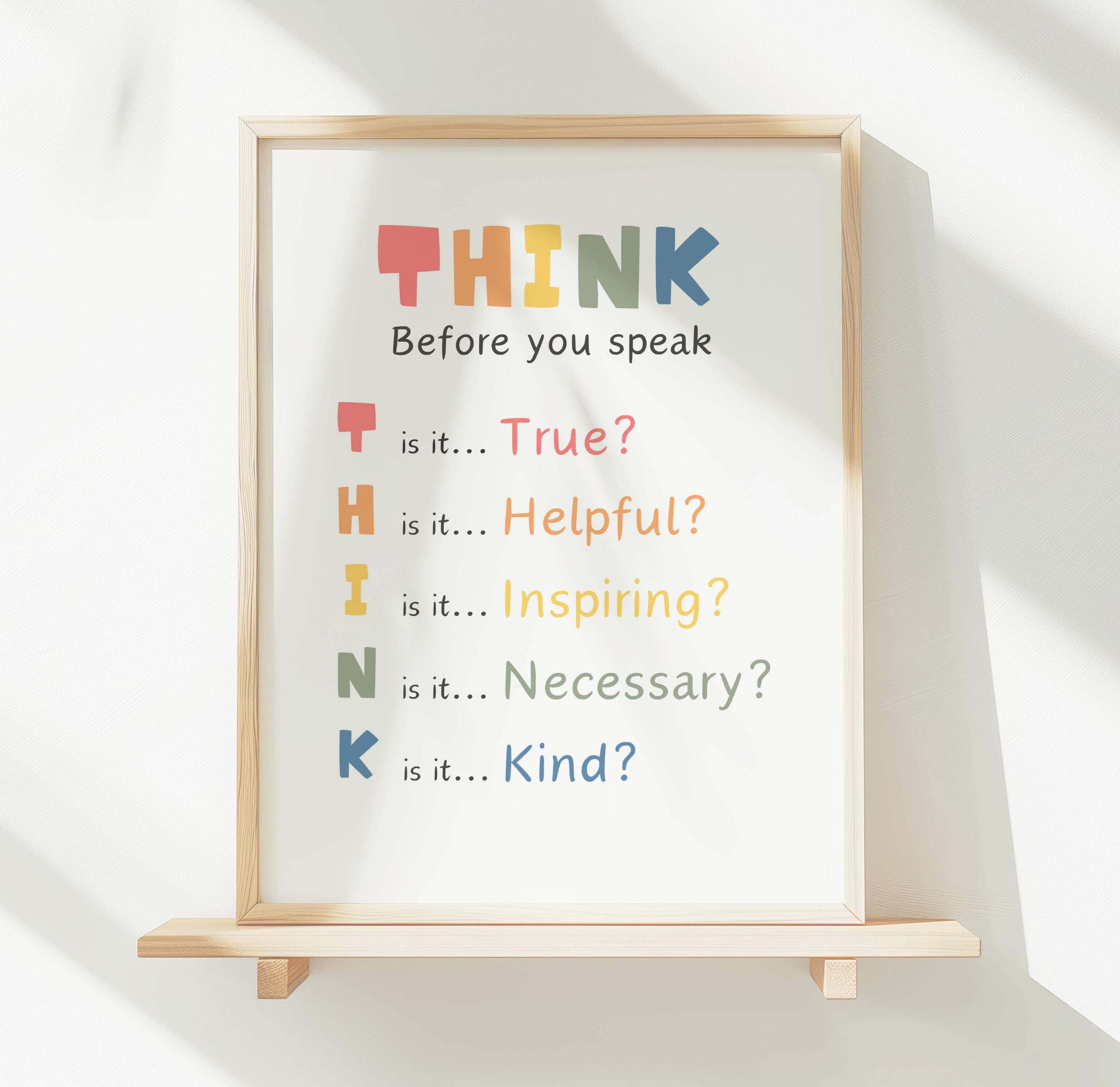 Think Before You Speak Poster, Positive Classroom Decor, School ...