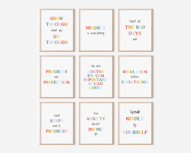 Positive Affirmations Poster, Set of 18 Therapy Office Decor, Mindful ...